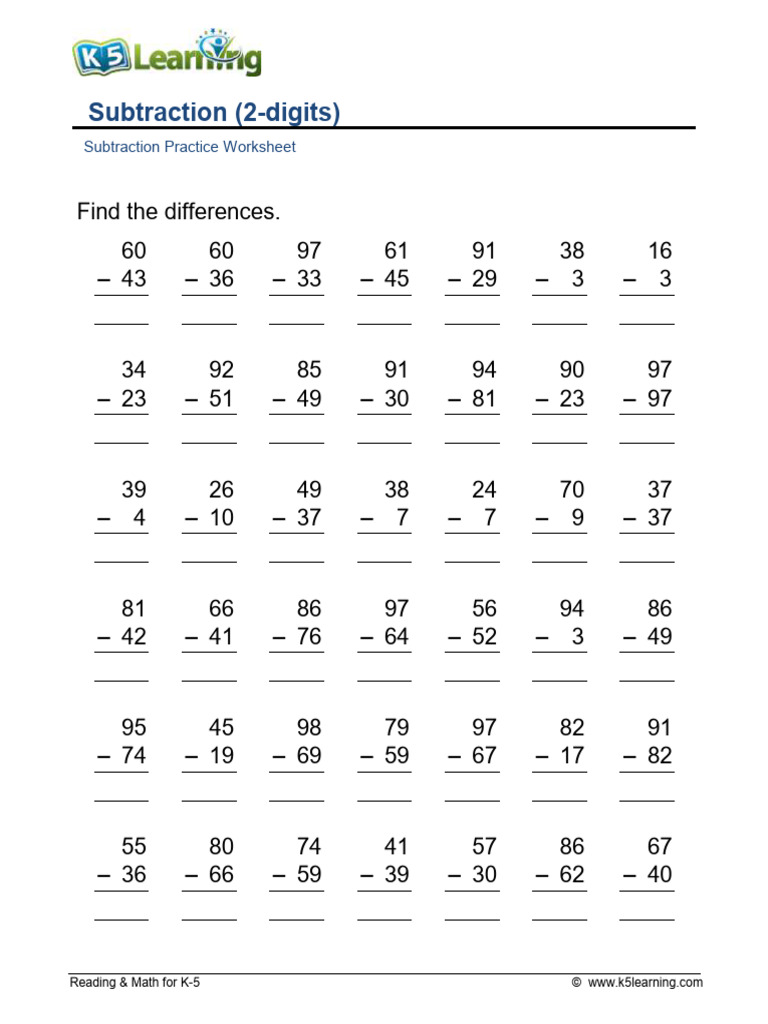 Subtract 2x2 Digit A | PDF