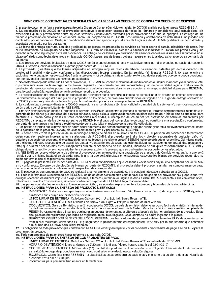 Condiciones Contractuales de Las Ordenes | PDF | Pagos