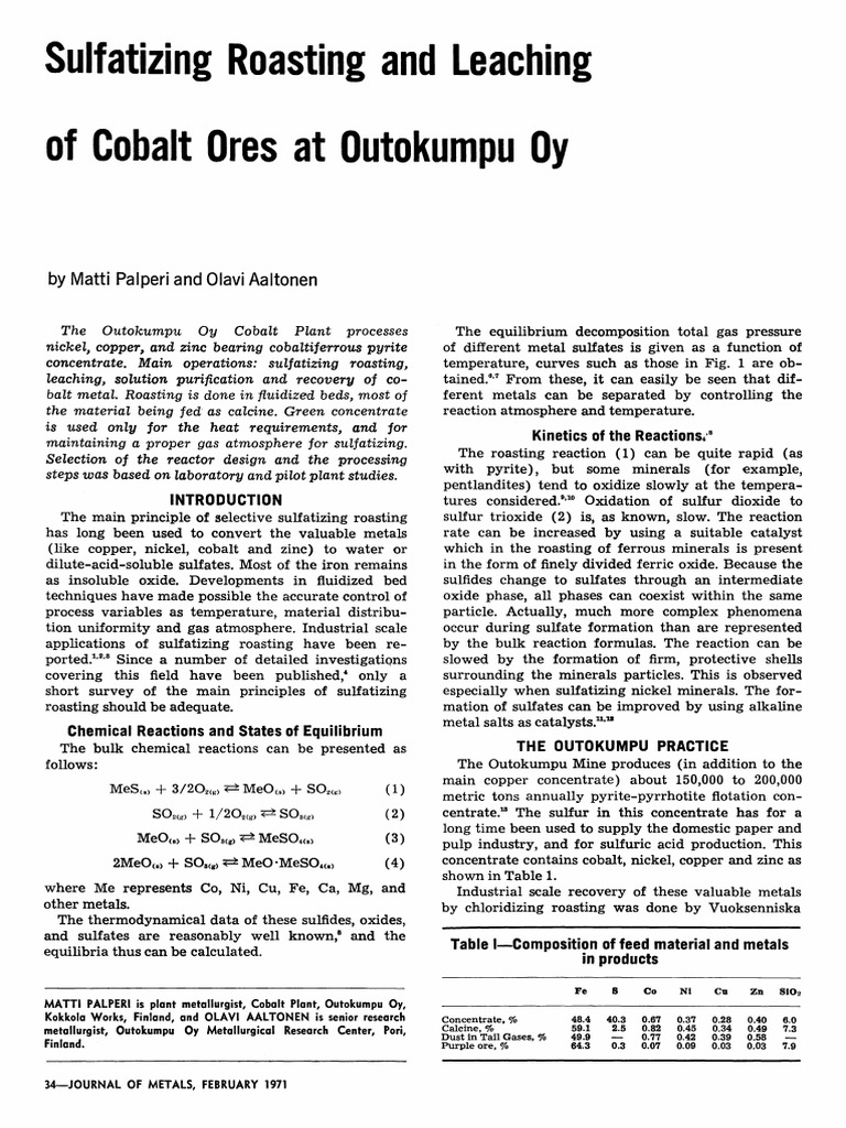Cobalt Sulfatizing Roasting Process | PDF | Chemical Reactions | Iron