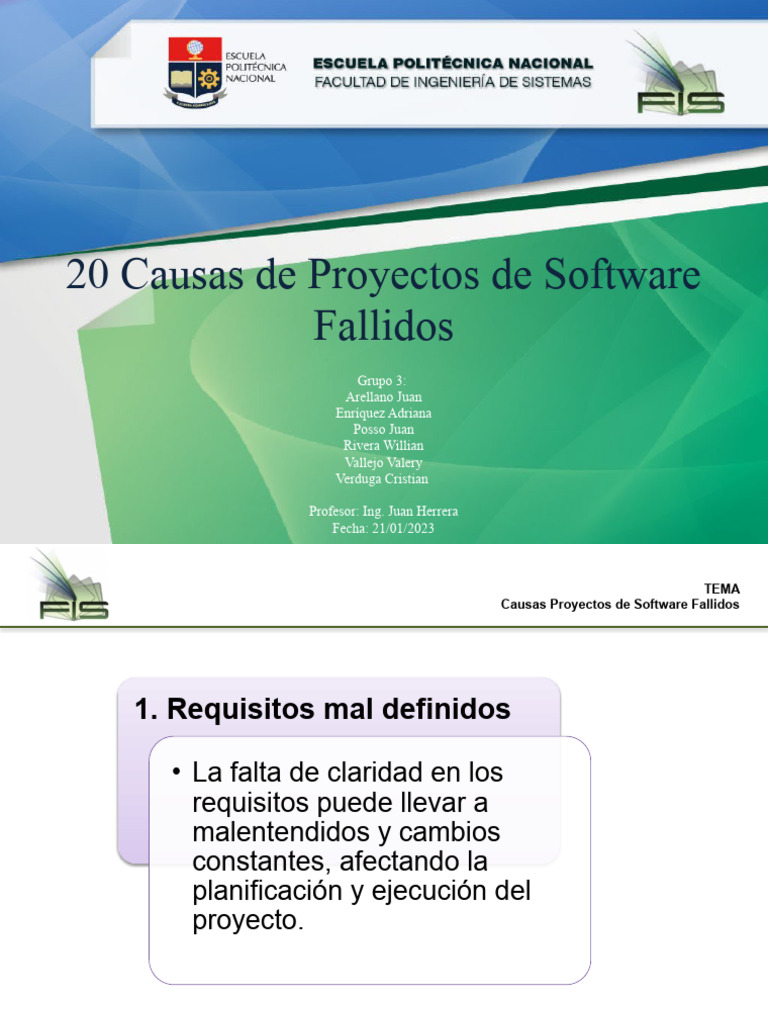 Causas Proyecto Fallidos Software | PDF | Software | Escalabilidad