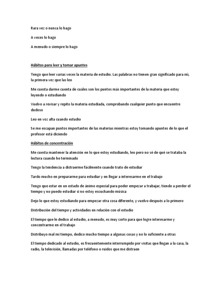 Test de Habitos de Estuio de Gilbert Wrenn | PDF | Lectura (proceso ...