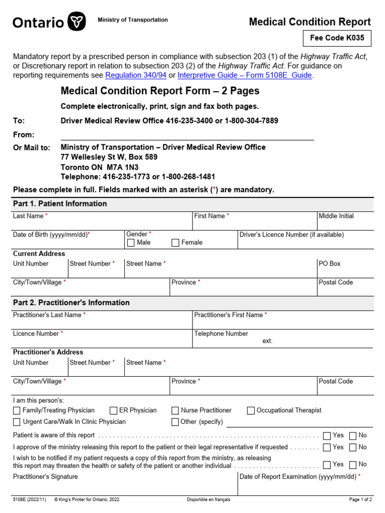 Medical Condition Report: Regulation 340/94 Interpretive Guide - Form ...