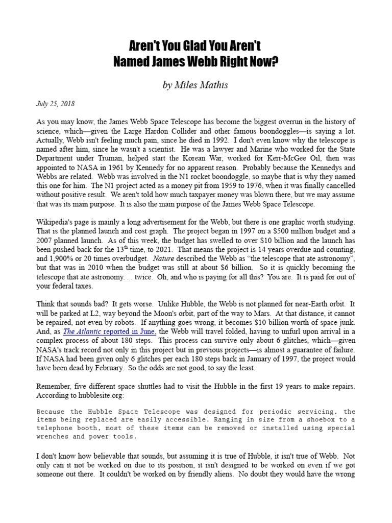 Miles Mathis - Aren't You Glad You Aren't Named James Webb Right Now ...