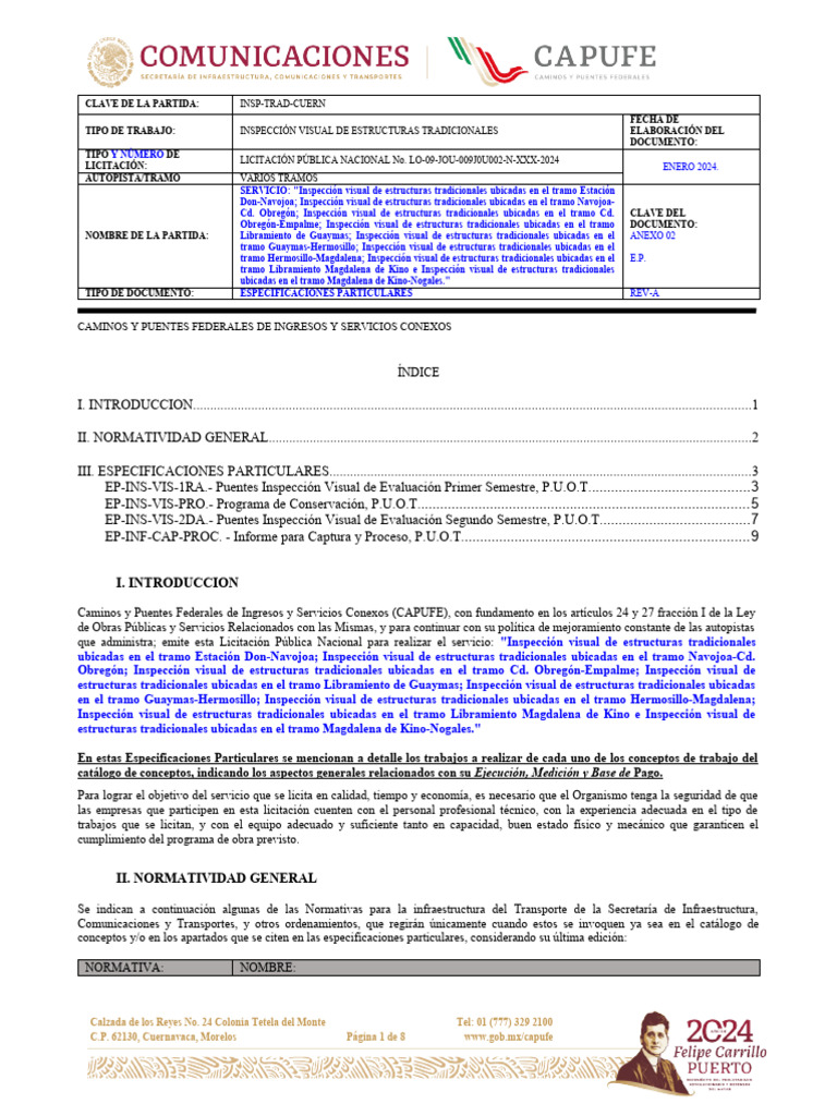 1 - Anexo 02. - Esp Part Insp Trad Hermosillo | Descargar gratis PDF | México | Infraestructura