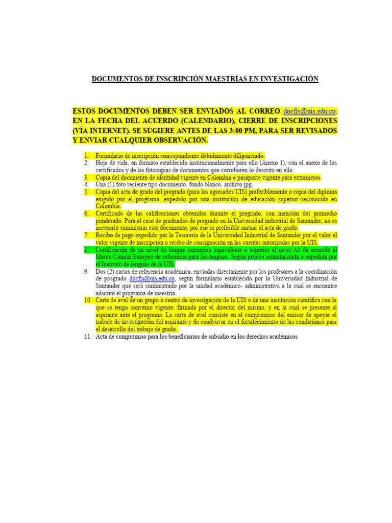Dctos Inscripción Maestría | PDF | Educación más alta