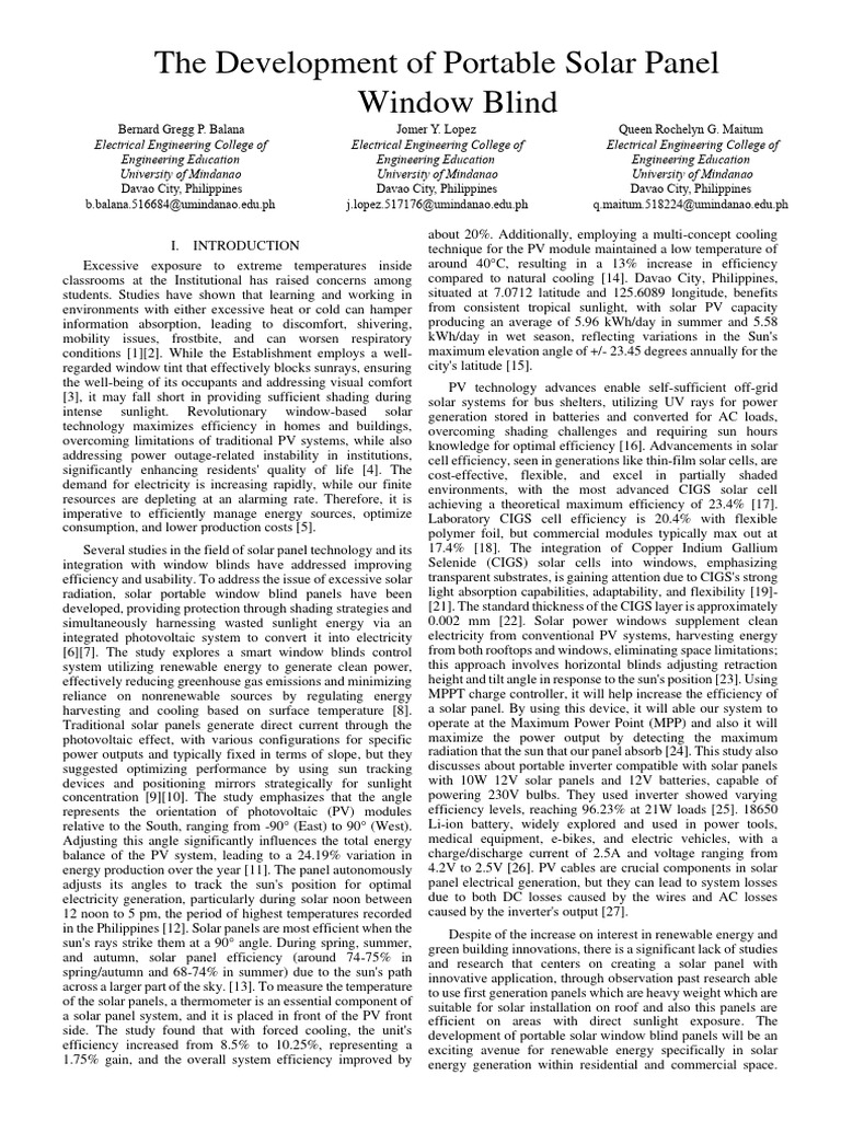 The Development of Portable Solar Panel Window Blind | PDF ...