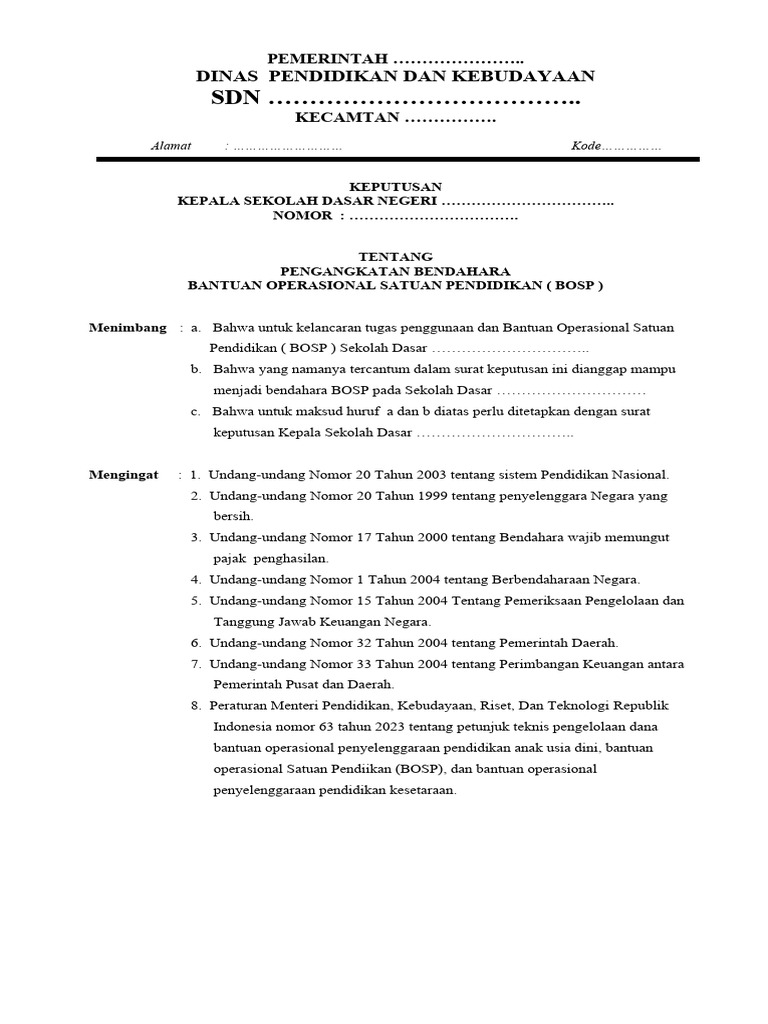 SK Bendahara BOS - 2024 | PDF