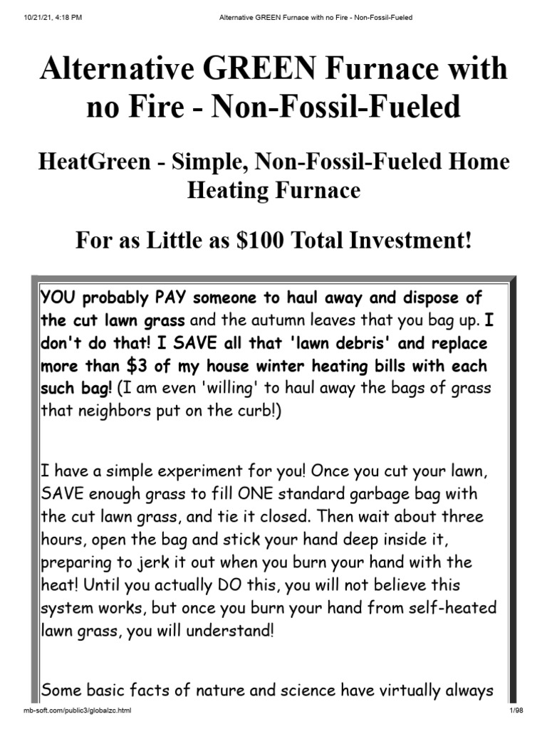 Alternative GREEN Furnace With No Fire - Non-Fossil-Fueled | PDF ...