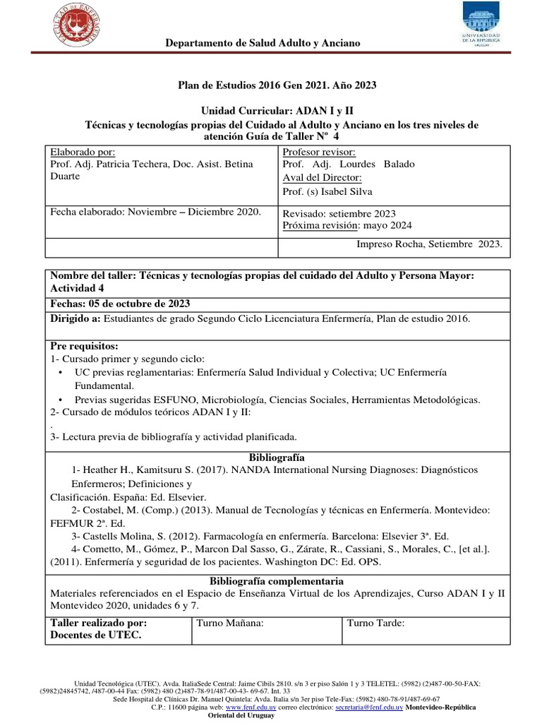 Taller 4 Utec 2023 Final | PDF | Enfermería | Especialidades Medicas