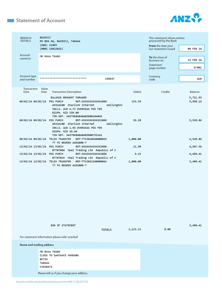 ANZ Bank Statement Overview | PDF | Banks | Business