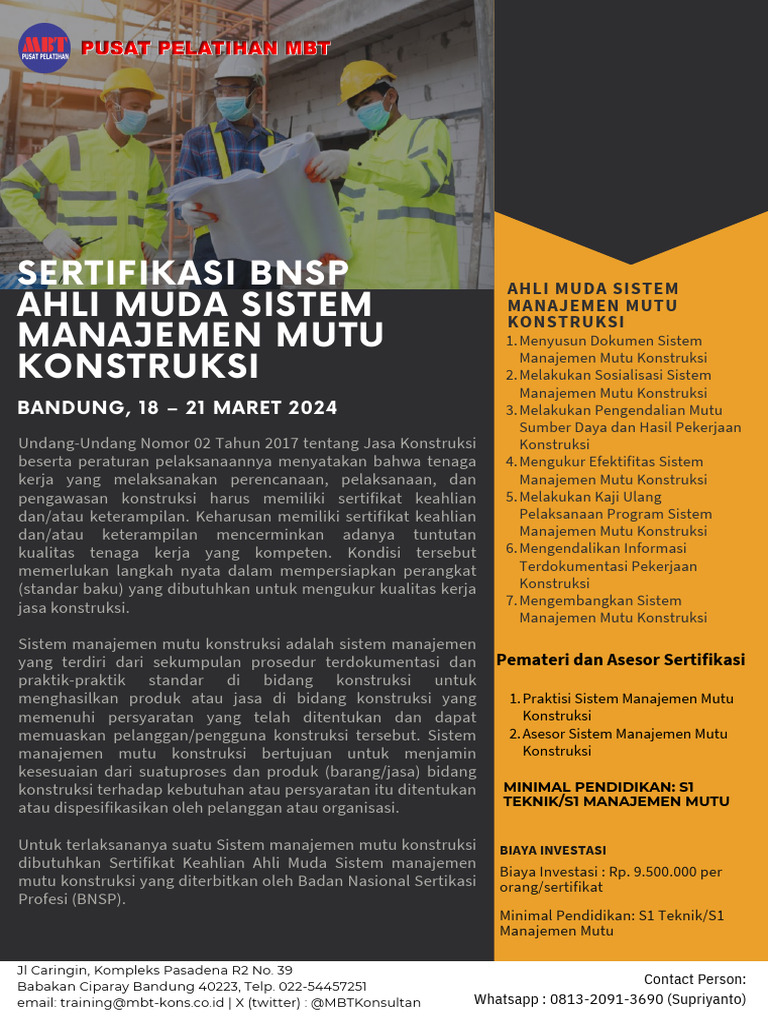 Ahli Muda Sistem Manajemen Mutu Konstruksi | PDF | Teknologi & Rekayasa