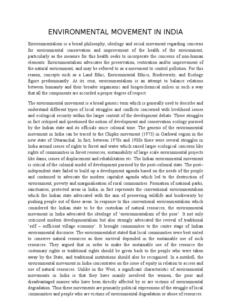 Environmental Movement in India | PDF | Natural Environment | Conservation