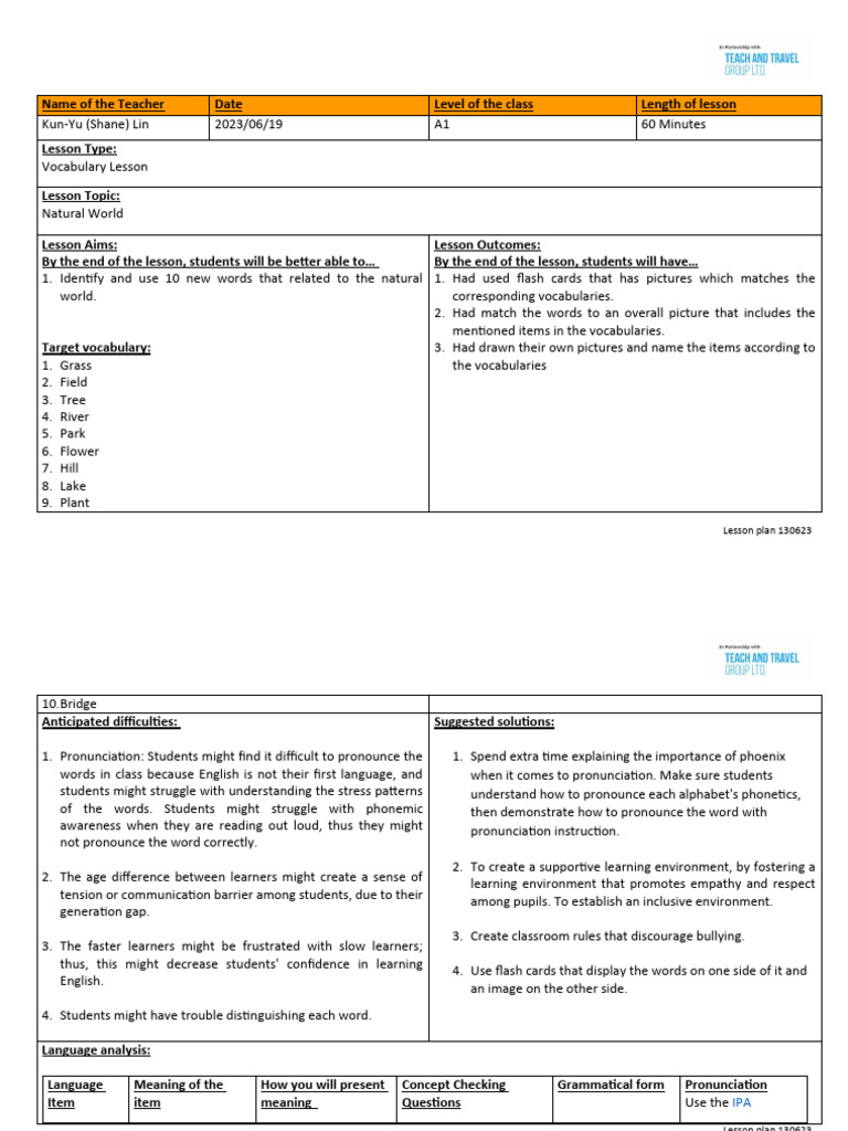 Kun-Yu (Shane) Lin TEFL Assignment 1 | PDF | Vocabulary | Flashcard