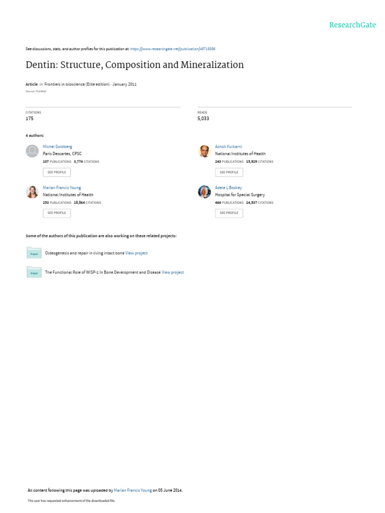 Dentin Structure Composition and Mineralization | PDF | Dentin ...