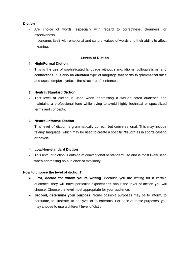 Appropriate Level of Diction - Handout | PDF | Word | Poetry