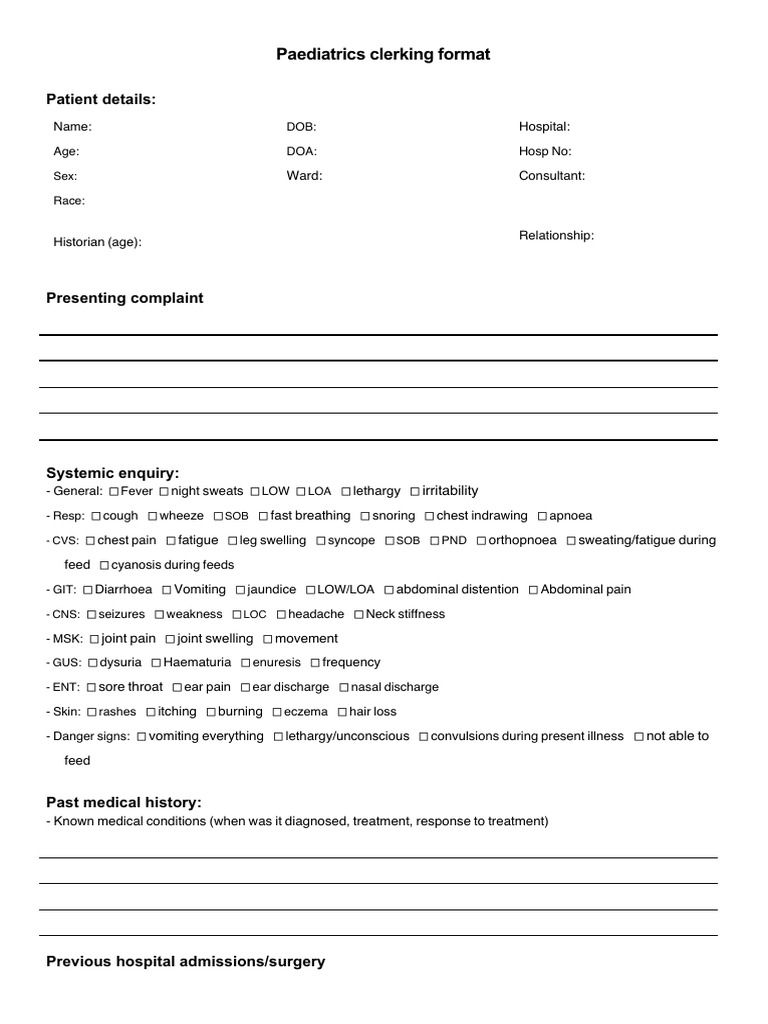 Paeds Clerking Format | PDF