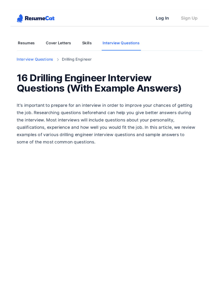 16 Drilling Engineer Interview Questions (With Example Answers) | PDF ...