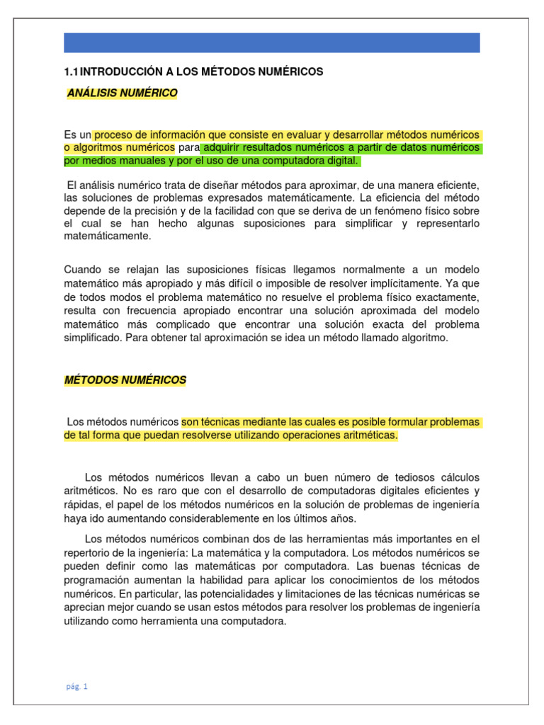 1.1 INTRODUCCIÓN A LOS MÉTODOS NUMÉRICOS | PDF | Análisis numérico | Algoritmos