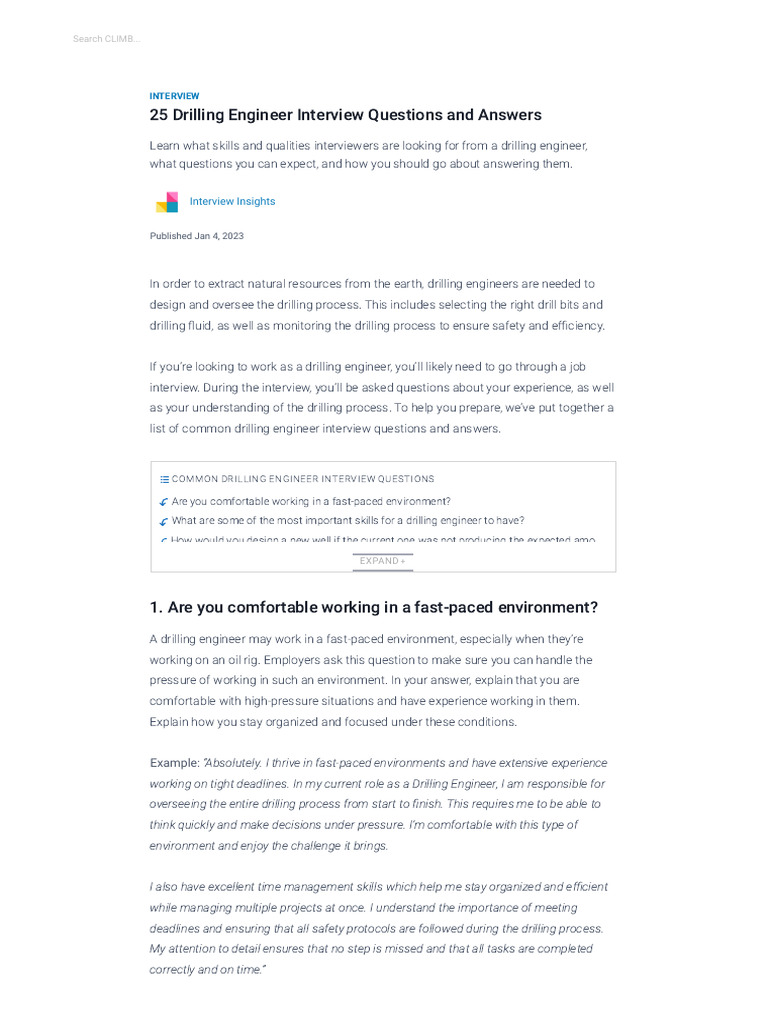 25 Drilling Engineer Interview Questions and Answers - CLIMB | PDF ...