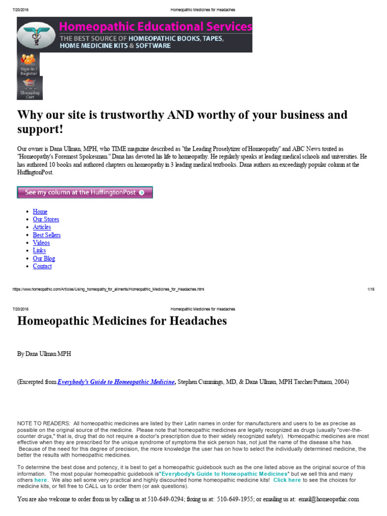 Homeopathic Medicines For Headaches | PDF | Migraine | Headache