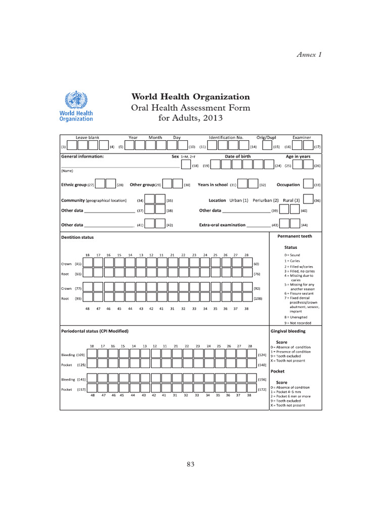 Who Oral Health Assessment Form For Adults 2013 | PDF