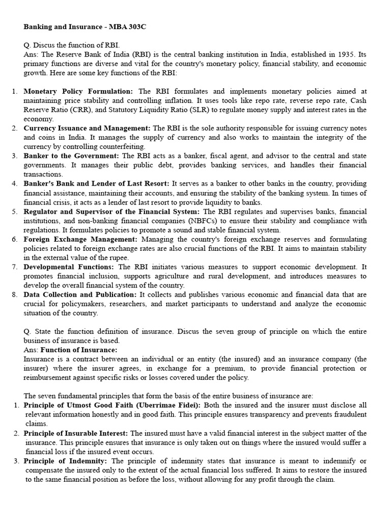 Banking and Insurance | PDF | Insurance | Reserve Bank Of India