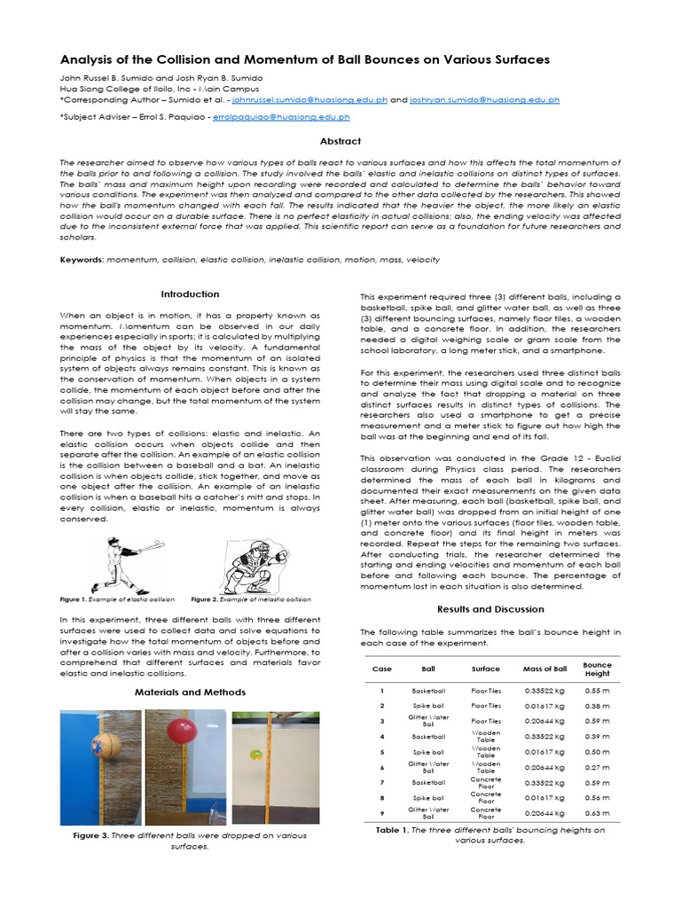 Ball Bounce Dynamics on Surfaces | PDF | Collision | Momentum