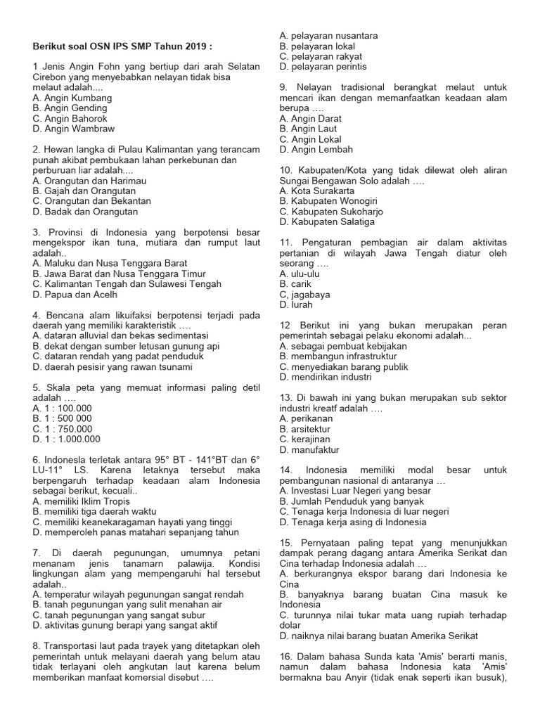 Soal OSN IPS SMP 2019 | PDF