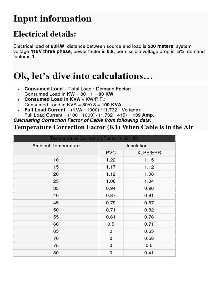 Cable Sizing | PDF | Electric Power | Electrical Engineering