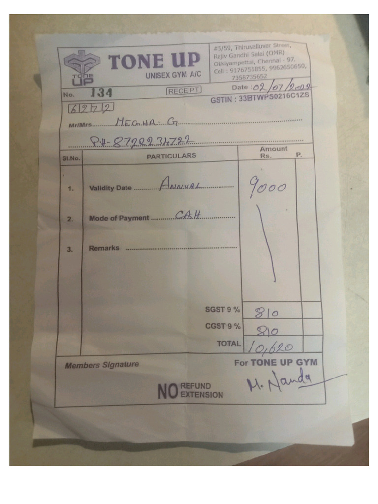 Gym Receipt | PDF