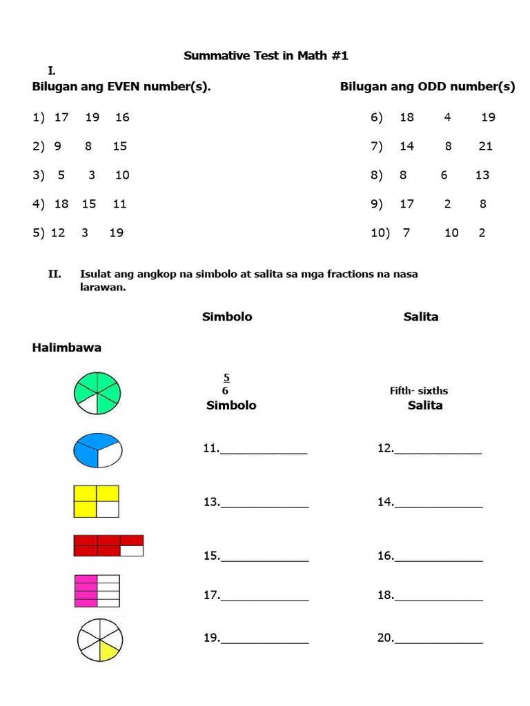 First Summative Test in Math, MTB, AP and Filipino (3rd Grading) | PDF