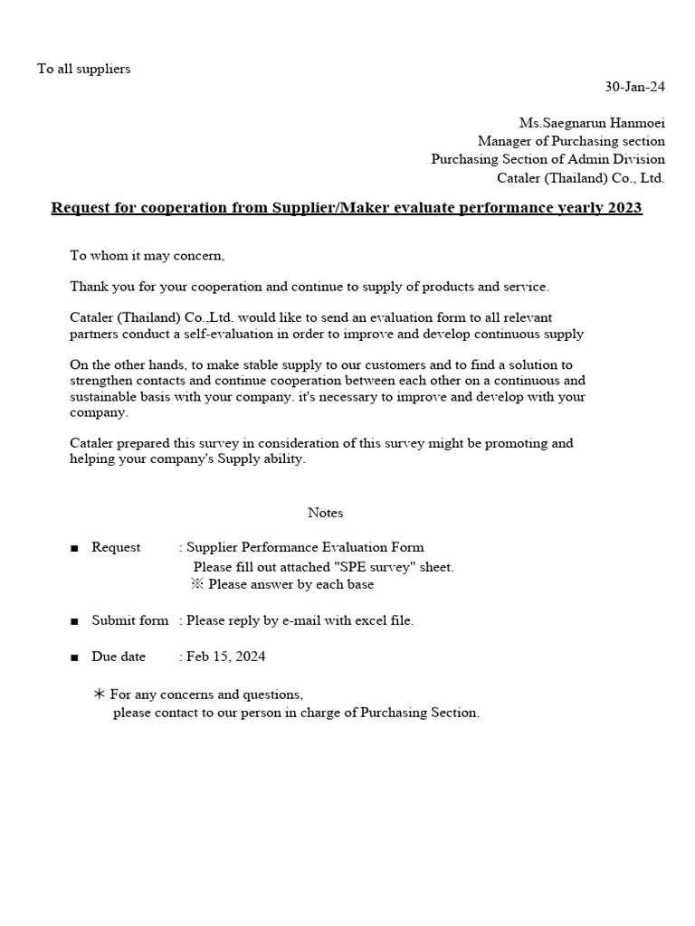AFM-PU-027 REV.01 09-Jan-2024 - Supplier Performance Evaluation Form ...