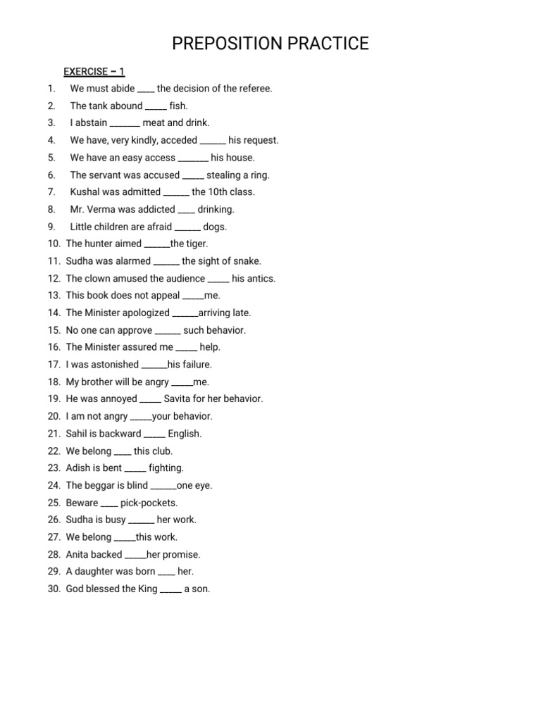 Prepositions Practice | PDF