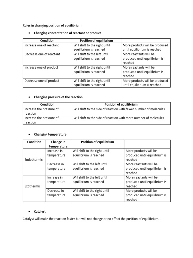 Rules in Changing Position of Equilibrium | PDF | Chemical Equilibrium ...