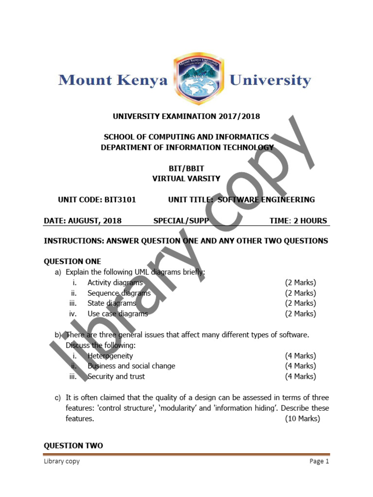 Bit3101 Software Engineering Virt Supp | PDF | Use Case | Object Oriented Programming