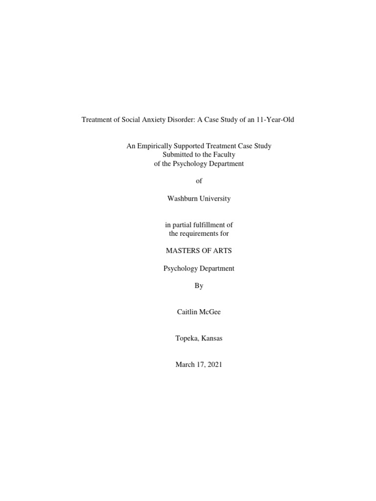 Treatment of Social Anxiety Disorder A Case Study of An 11-Year-Old ...