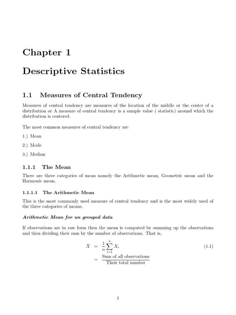 Central Tendency: Mean, Median, Mode | PDF | Mean | Arithmetic Mean