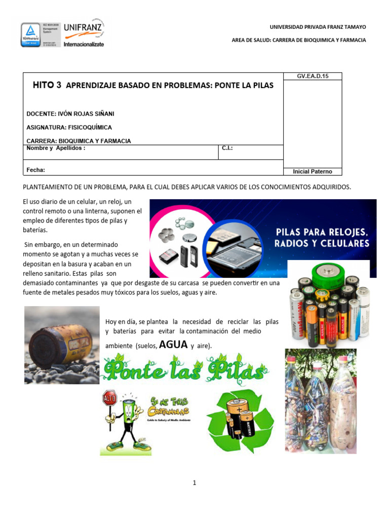 Aplicación del aprendizaje HITO 3 II 2023 | PDF | Mercurio (Elemento) | Agua