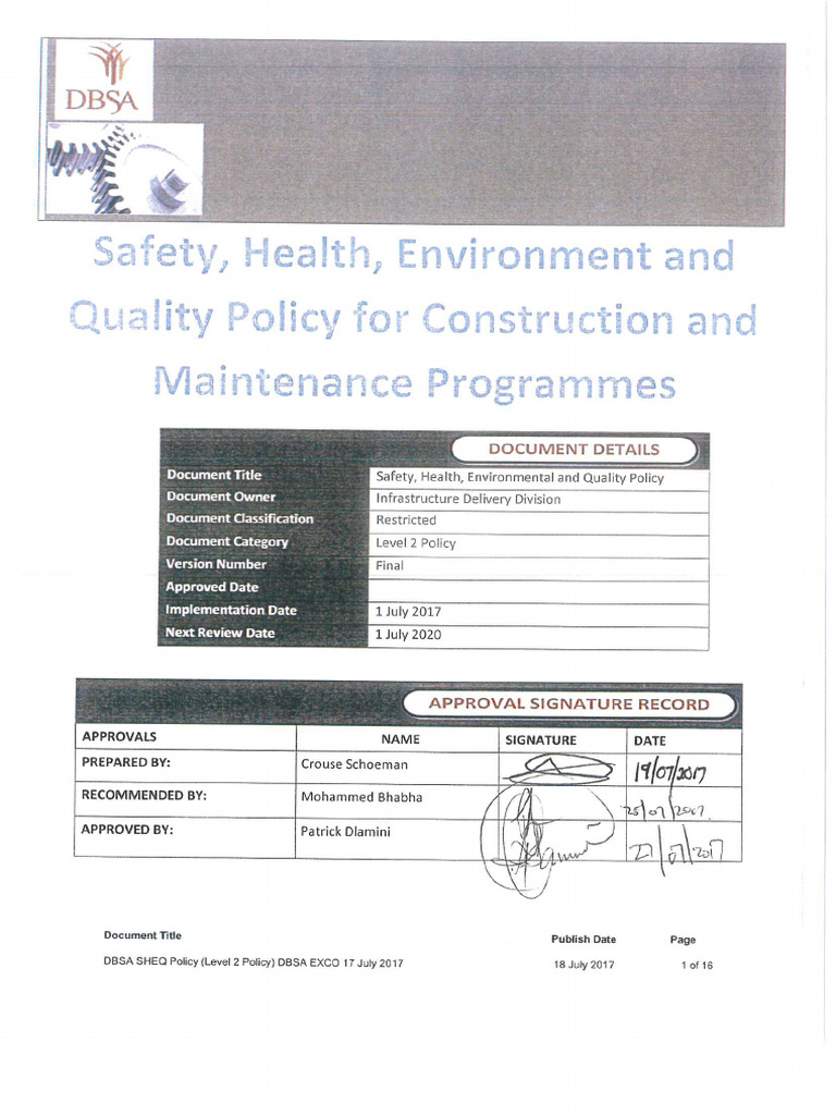 Annexure C - SHEQ Policy | PDF