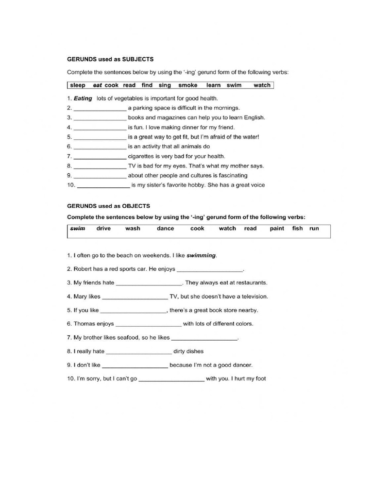 Gerunds As Subjects and Objects | PDF