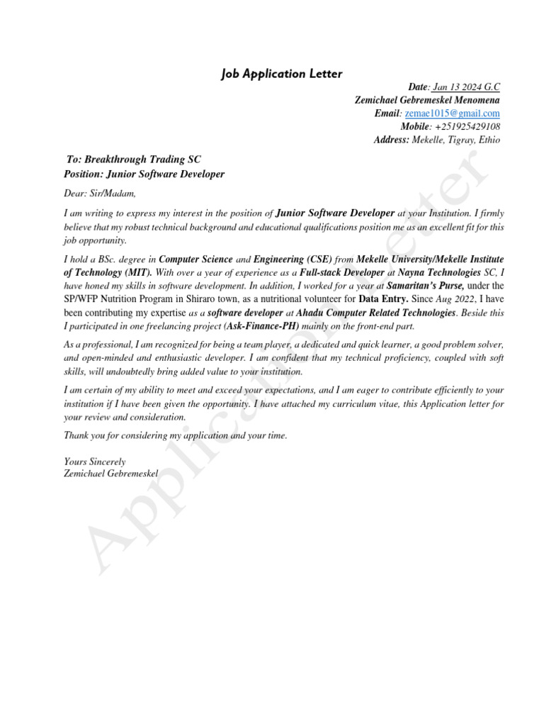 Application - Letter To Breakthrough | PDF