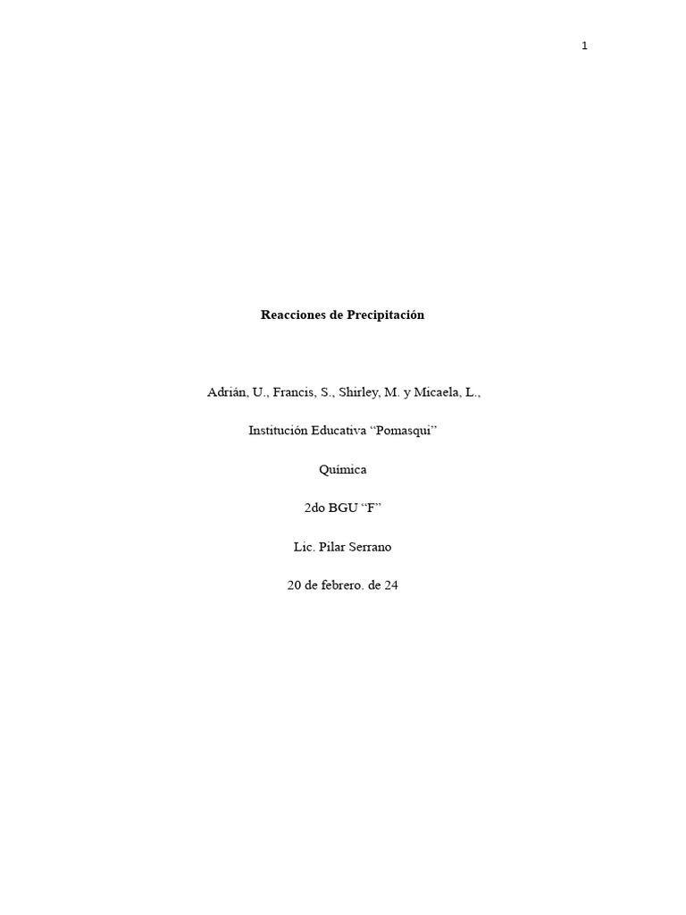 Reacciones de Precipitacion | PDF | Solubilidad | Sal (química)