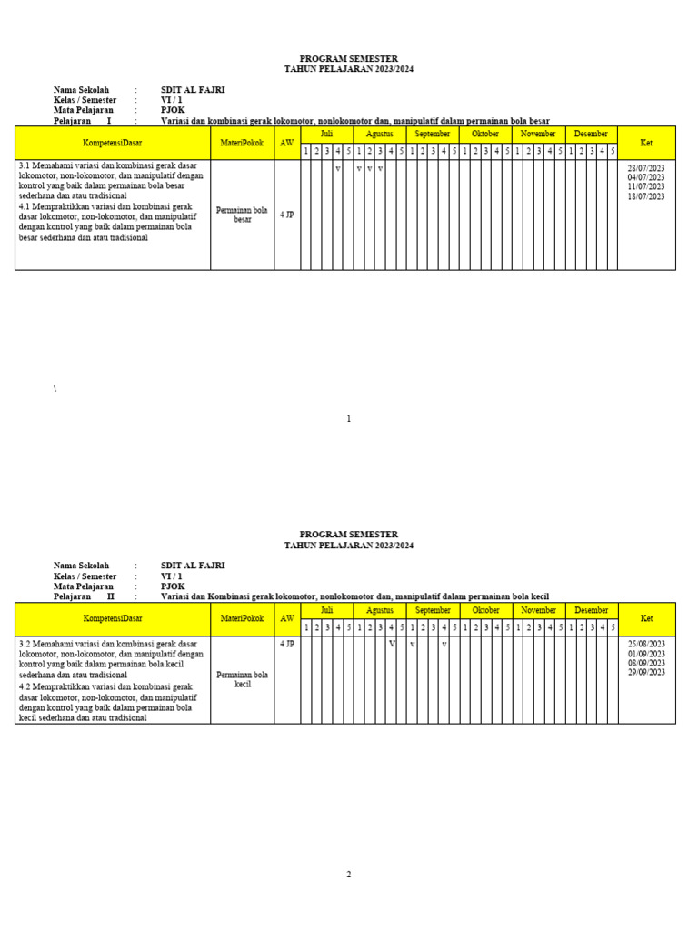 Prosem Kelas 6 | PDF