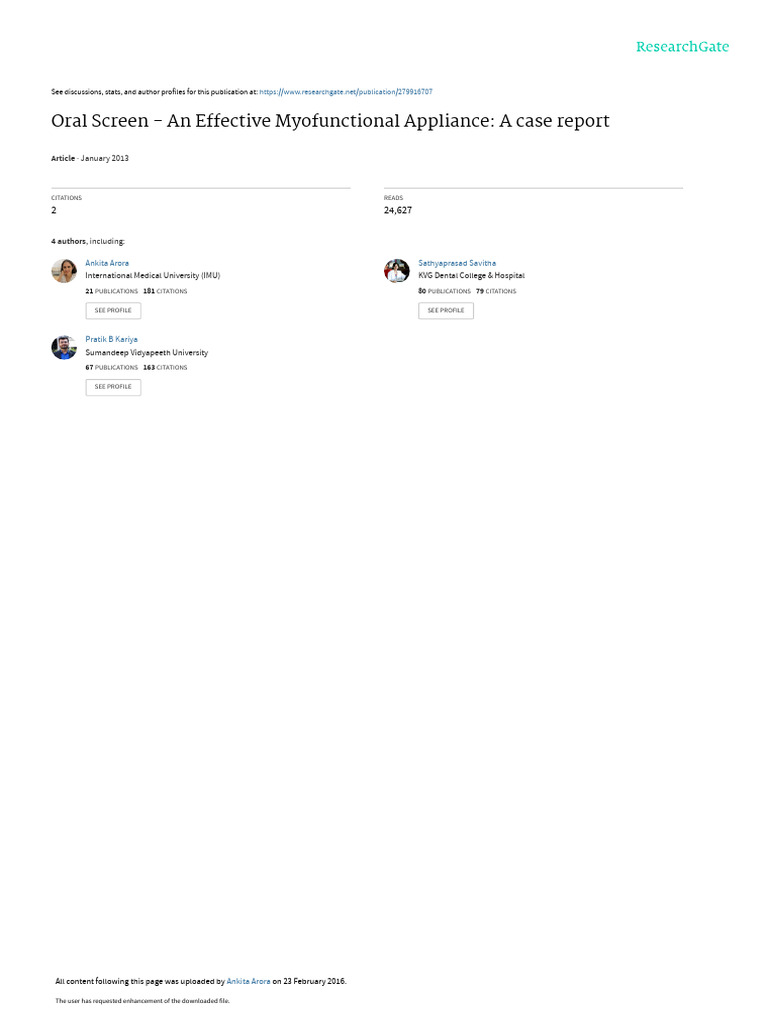 Oral Screen Appliance for Mouth Breathing | PDF | Face | Human Anatomy