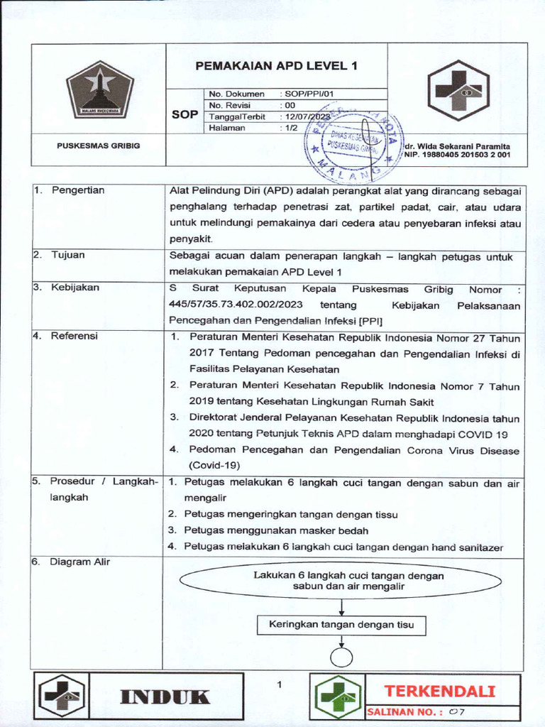 Sop Pemakaian Apd Level 1 | PDF