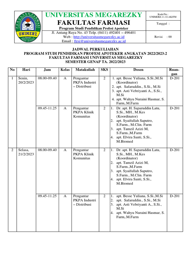 Jadwal Kuliah Operasional Angkatan 7 | PDF