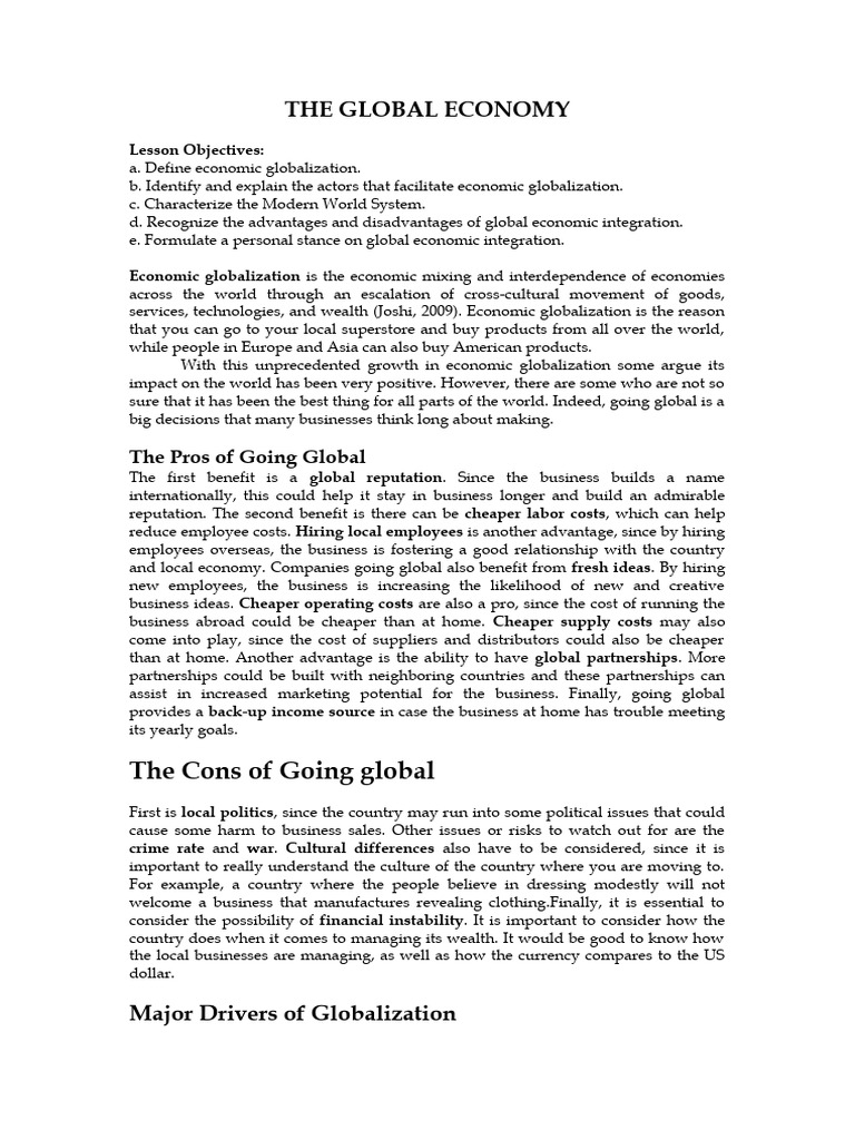 The Global Economy | PDF | Free Trade | Economic Integration