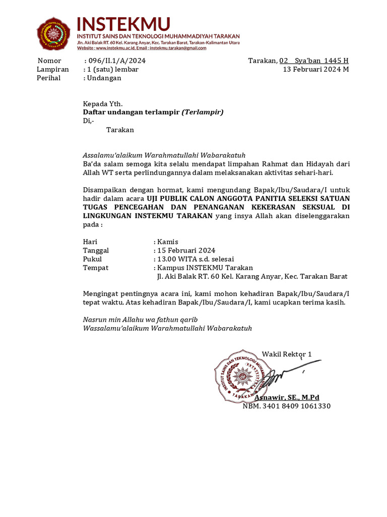 Surat Warek 1 2024 | PDF