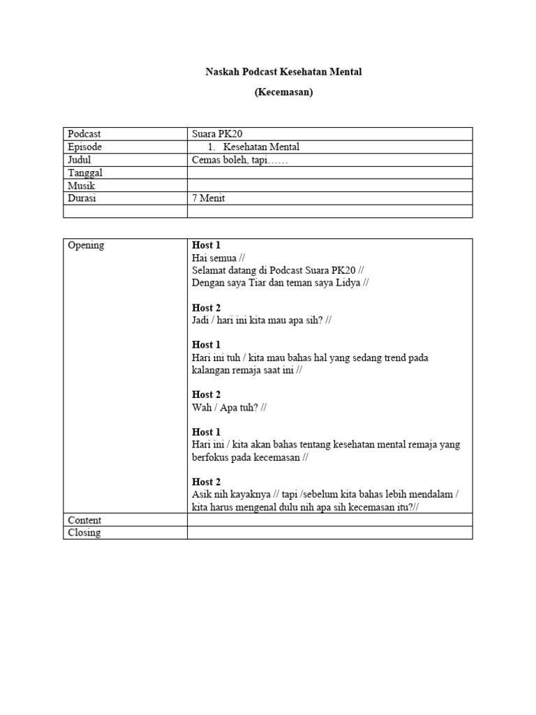 Naskah Podcast Kesehatan Mental | PDF | Karier & Perkembangan ...