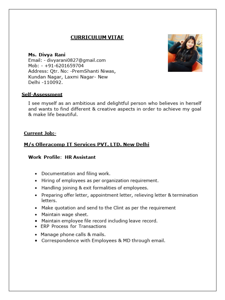 Resume Divya Rani | PDF | Employment | Business